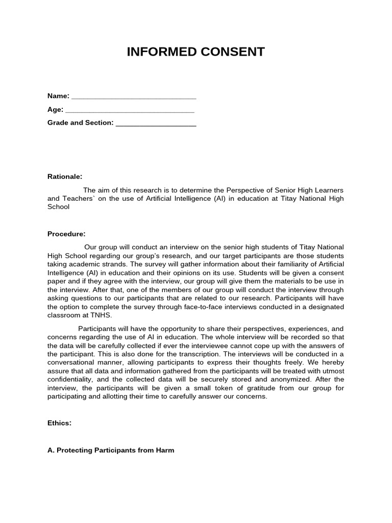 Informed Consent for AI Education Study | PDF | Privacy | Interview