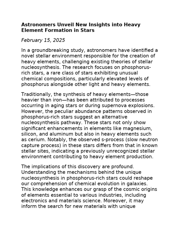 Astronomers Unveil New Insights Into Heavy Element Formation in Stars | PDF