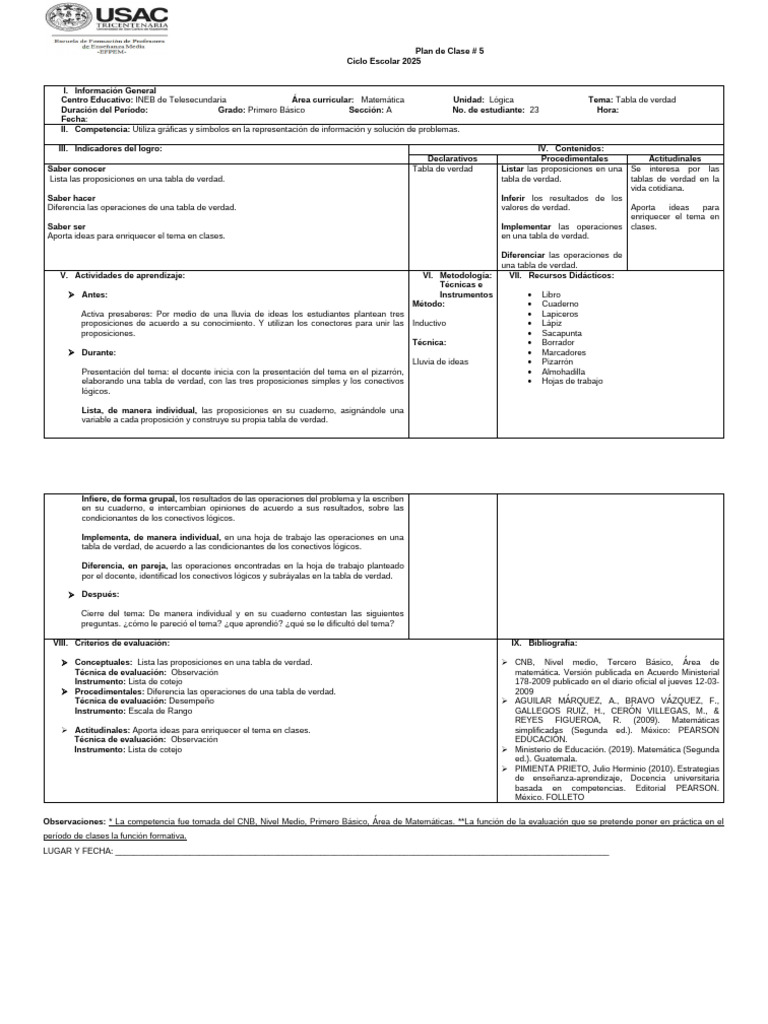 Plan de Clase: Lógica y Valor Absoluto | PDF | Proposición | Verdad