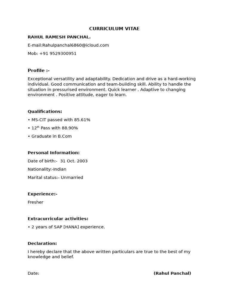 RAHUL [Fresher] | PDF