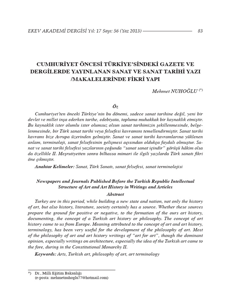 CUMHUR__YET __NCES__ T__RK__YE___S__NDEK__ GAZETE VE DERG__LERDE YAYINLANAN SANAT VE SANAT TAR ...
