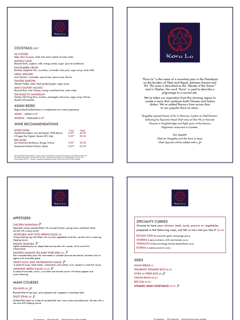 Kora La Restaurant Menu Overview | PDF | Curry | Gluten Free Diet