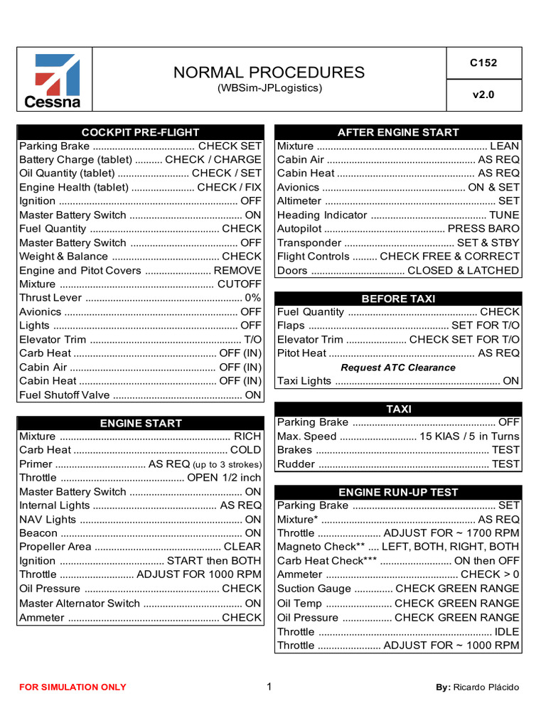 C152 Pre-Flight and Engine Start Checklist | PDF | Throttle | Flap ...