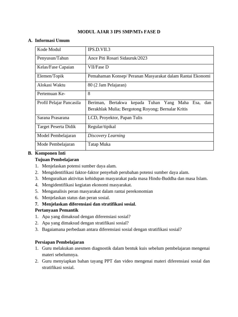 Ips SMP Kelas Vii - Modul Ajar 3.8 (Bab 3) | PDF