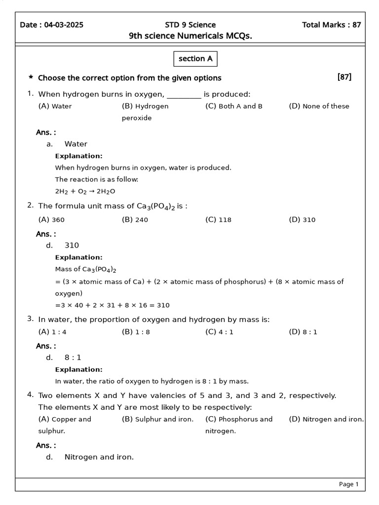 9th Science Numericals MCQs. - Solution | PDF | Acceleration | Velocity
