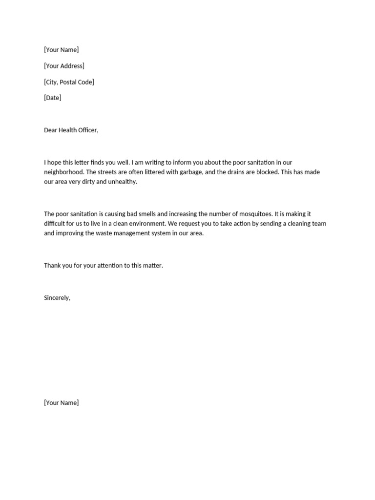 Neighborhood Sanitation Complaint Letter | PDF