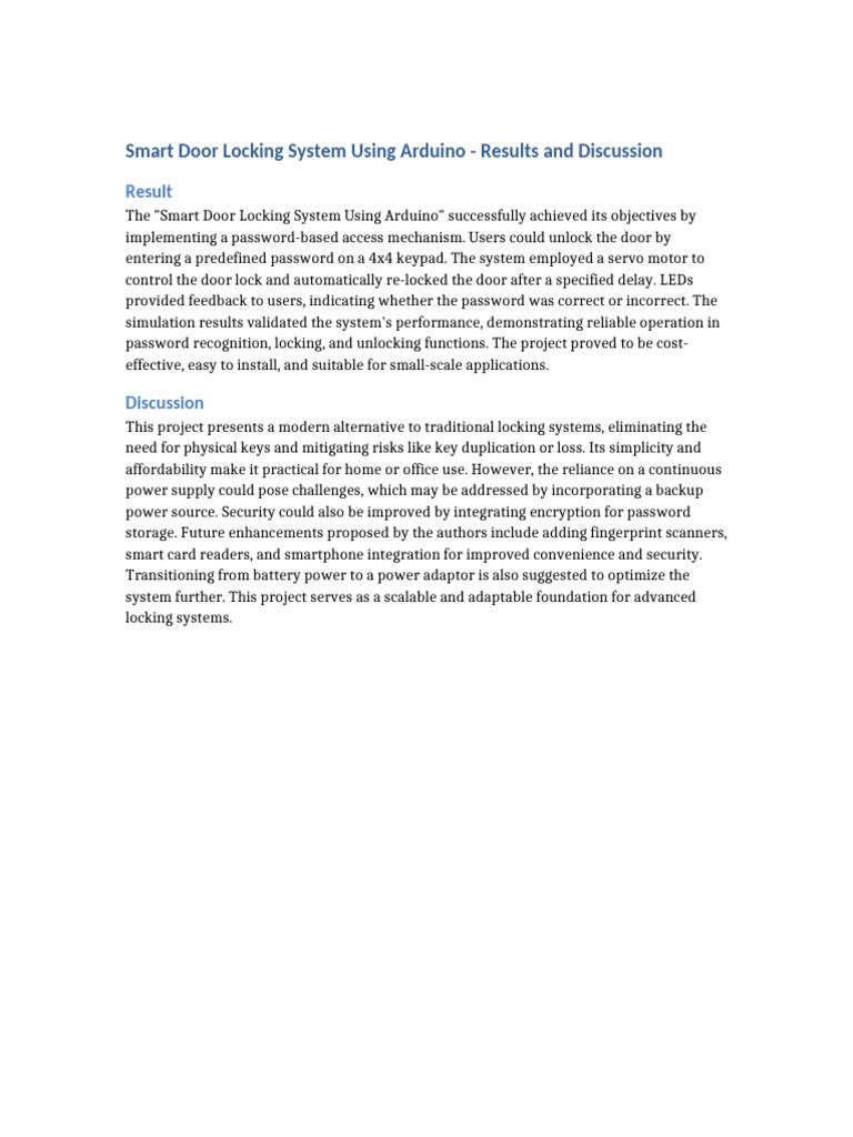 Smart Door Locking System Discussion and Result | PDF