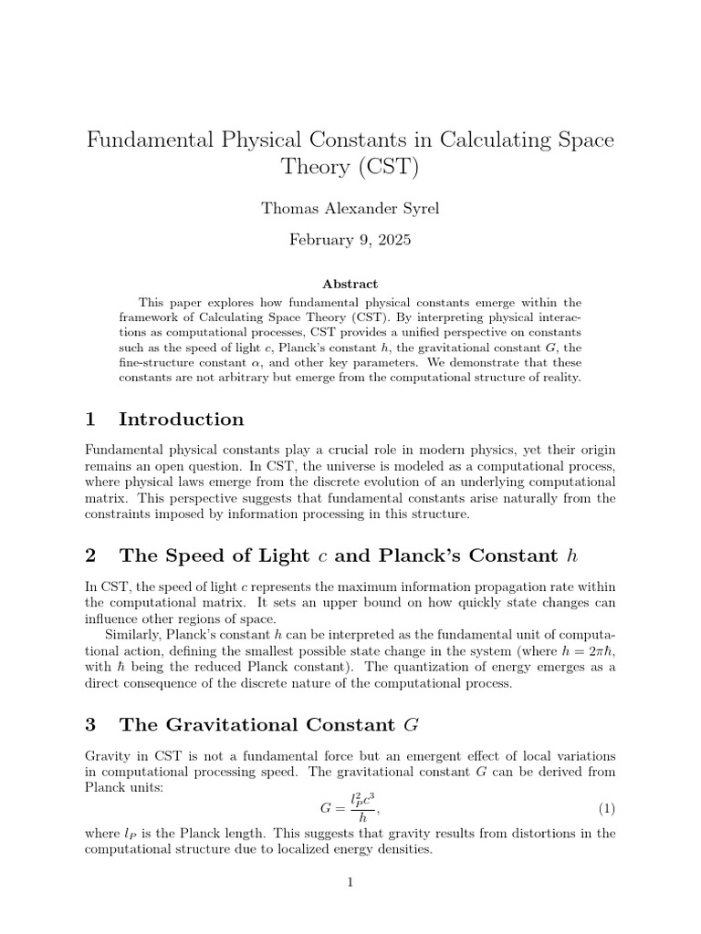 Physical Constants in Calculating Space Theory | PDF | Viscosity ...