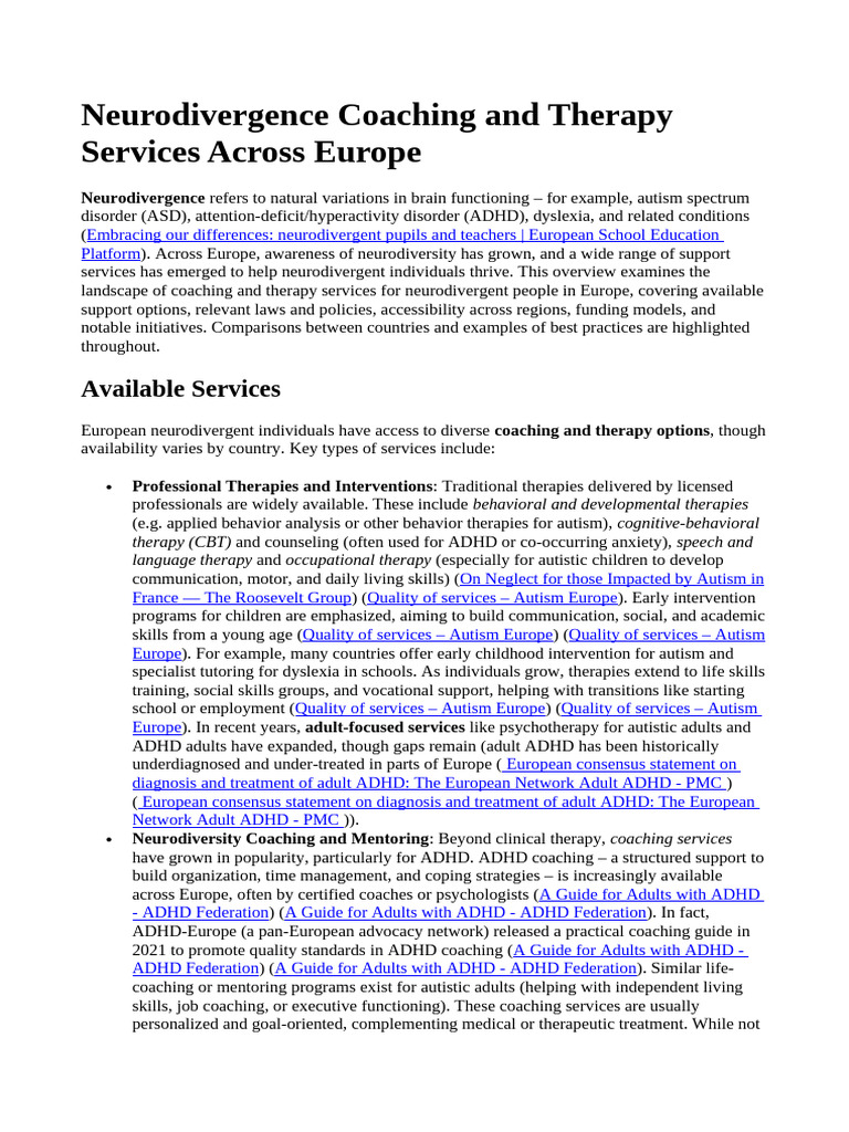 Neurodivergence Coaching and Therapy Services Across Europe | PDF ...