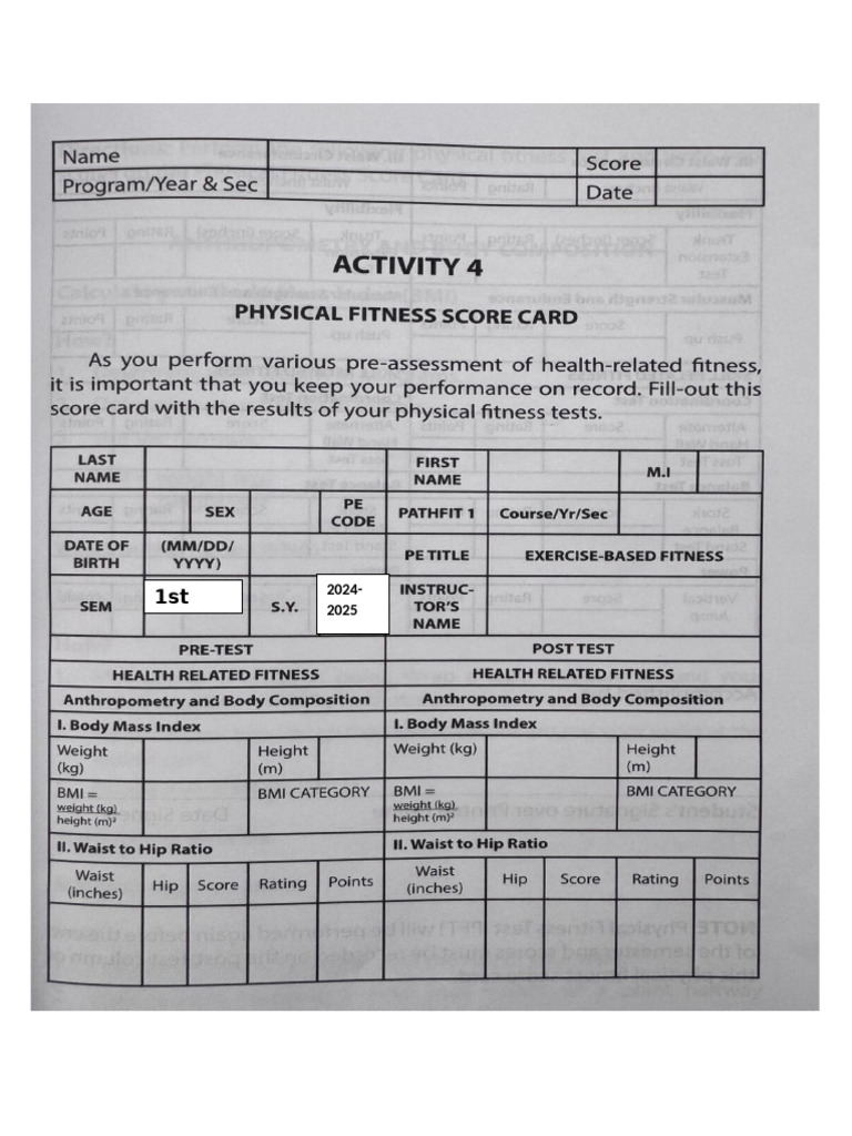 Physical Fitness Score Card | PDF