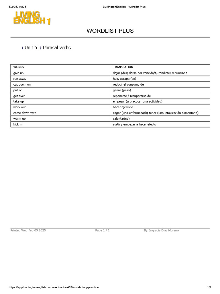 Wordlist Plus: Unit 5 Phrasal Verbs | PDF