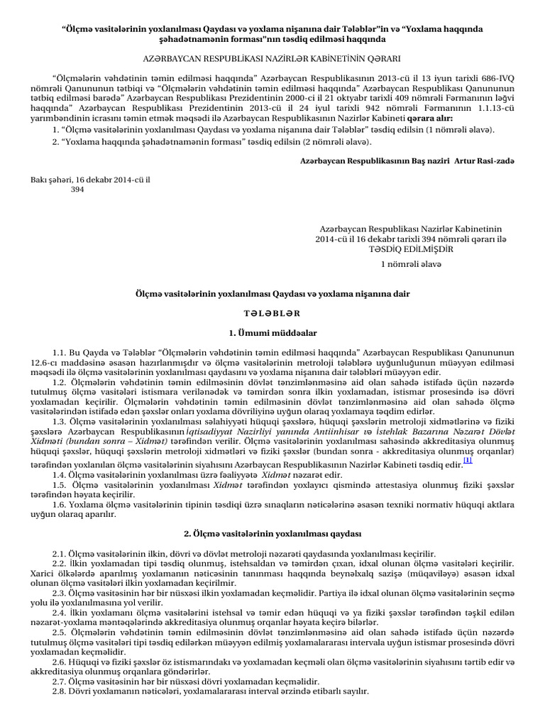 Az Bakı H Ri, 16 Dekabr 2014-Cü Il 394: Rbaycan Respublikasının Ba Naziri Artur Rasi-Zad | PDF