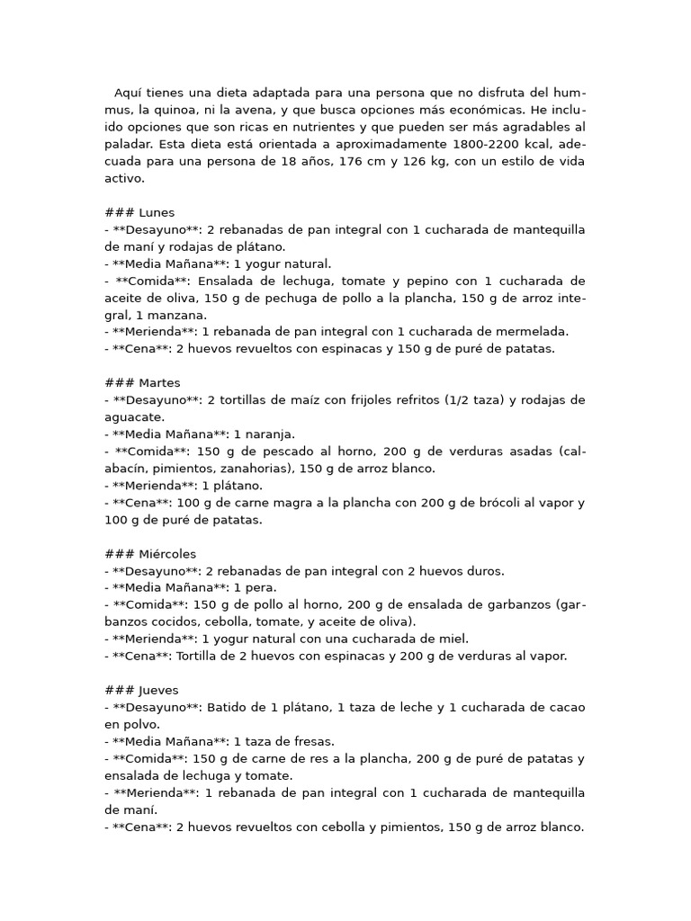 DIETA ADAPTADA MESOMORFO | PDF | ensalada | Vegetales