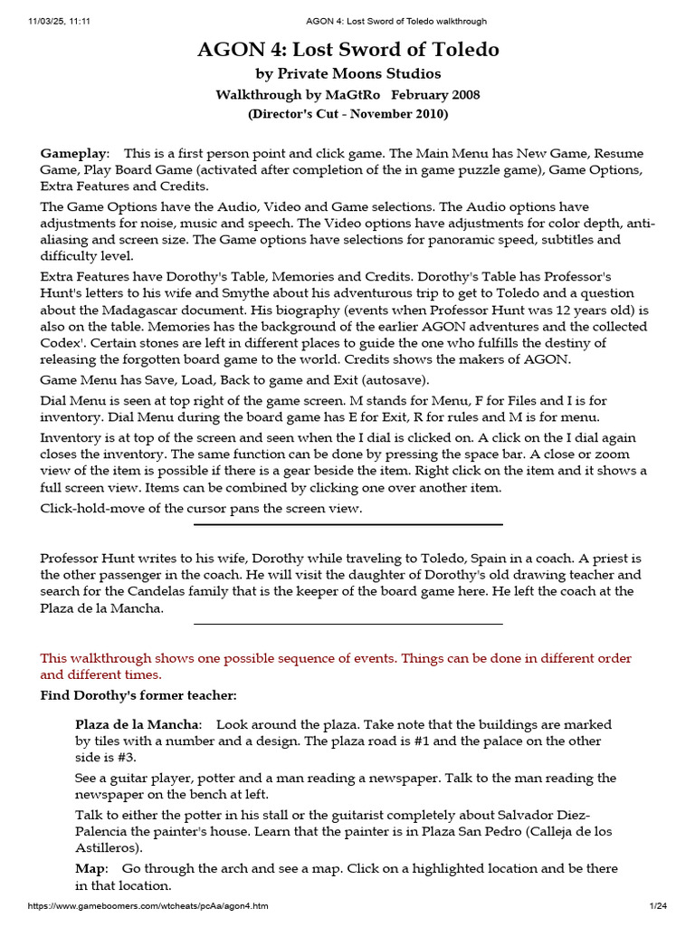 AGON 4 - Lost Sword of Toledo Walkthrough | PDF | Camera