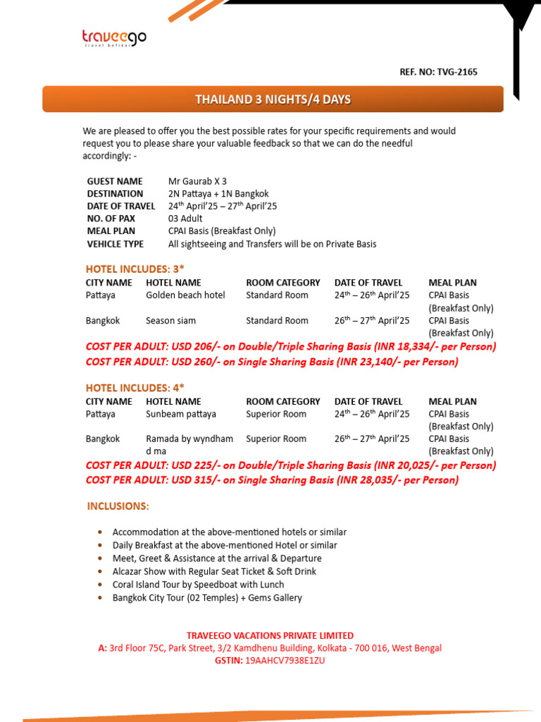 Thailand 3N TVG-2165 (MR Gaurab X 3) | PDF | Fee | Pattaya