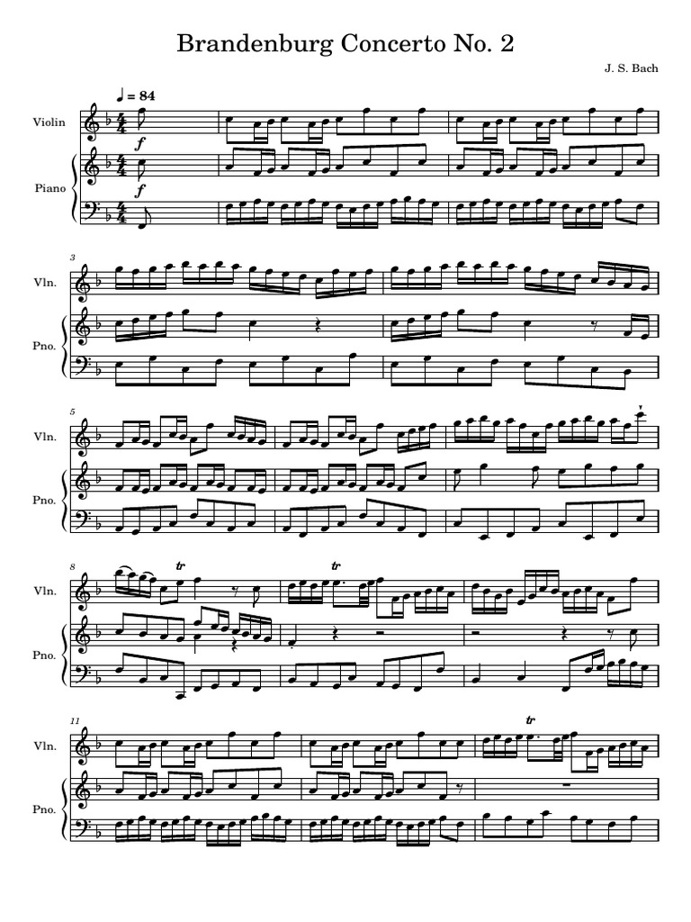 Bach Brandenburg Concerto No.2 Piano | PDF | Concerto | Baroque Music