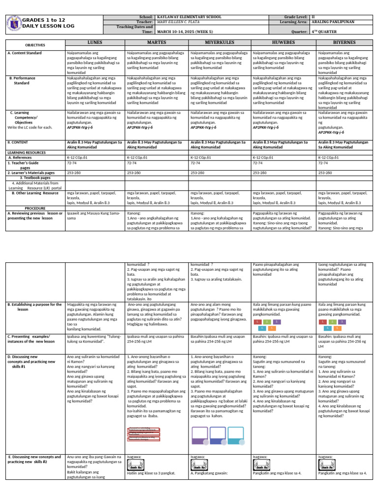 DLL_ARALING PANLIPUNAN 2_Q4_W5 | PDF
