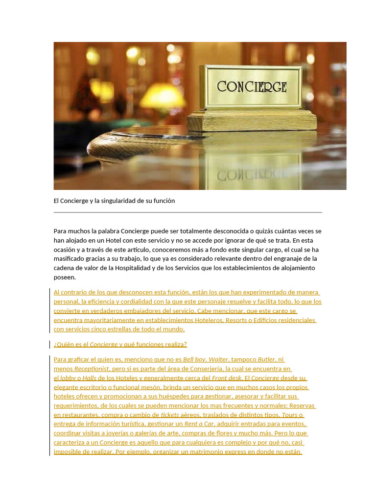 Funciones y significado del Concierge | PDF | Hotel