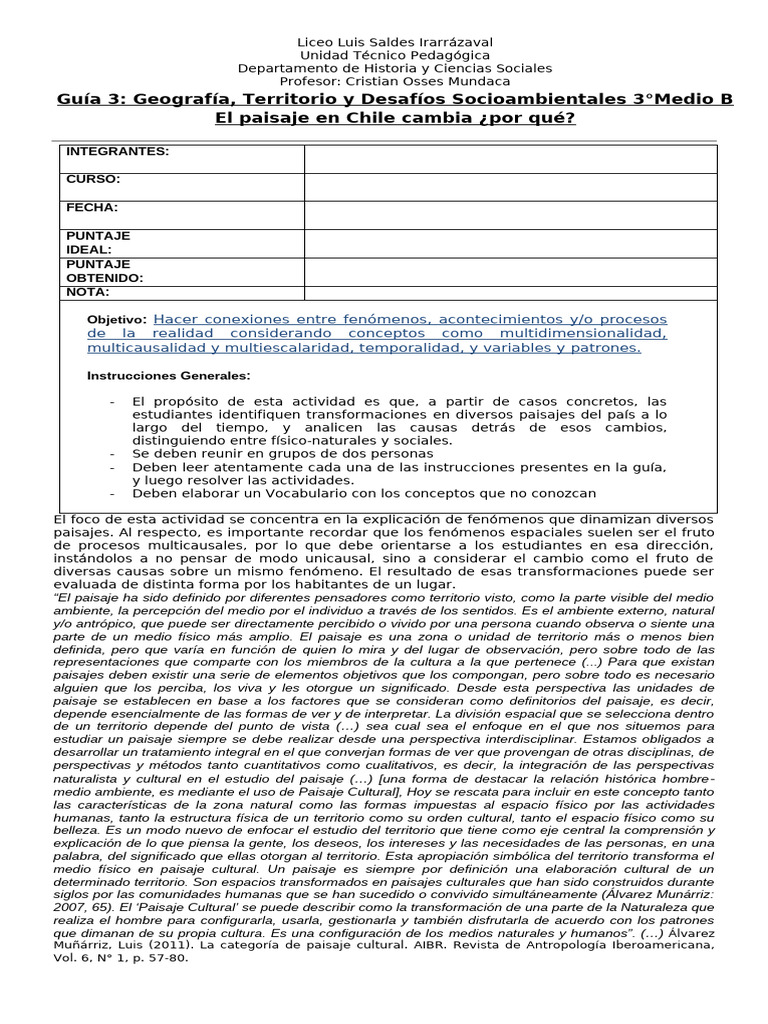 Actividad Evaluada Tercero A Electivo Geografía. | PDF | Paisaje | Perspectiva (Gráfica)