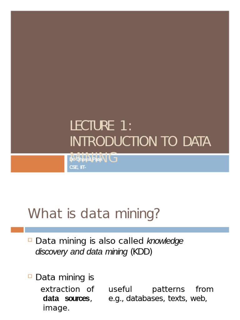 Lecture 1 Introduction To Data Mining | PDF | Data Mining | Cluster Analysis