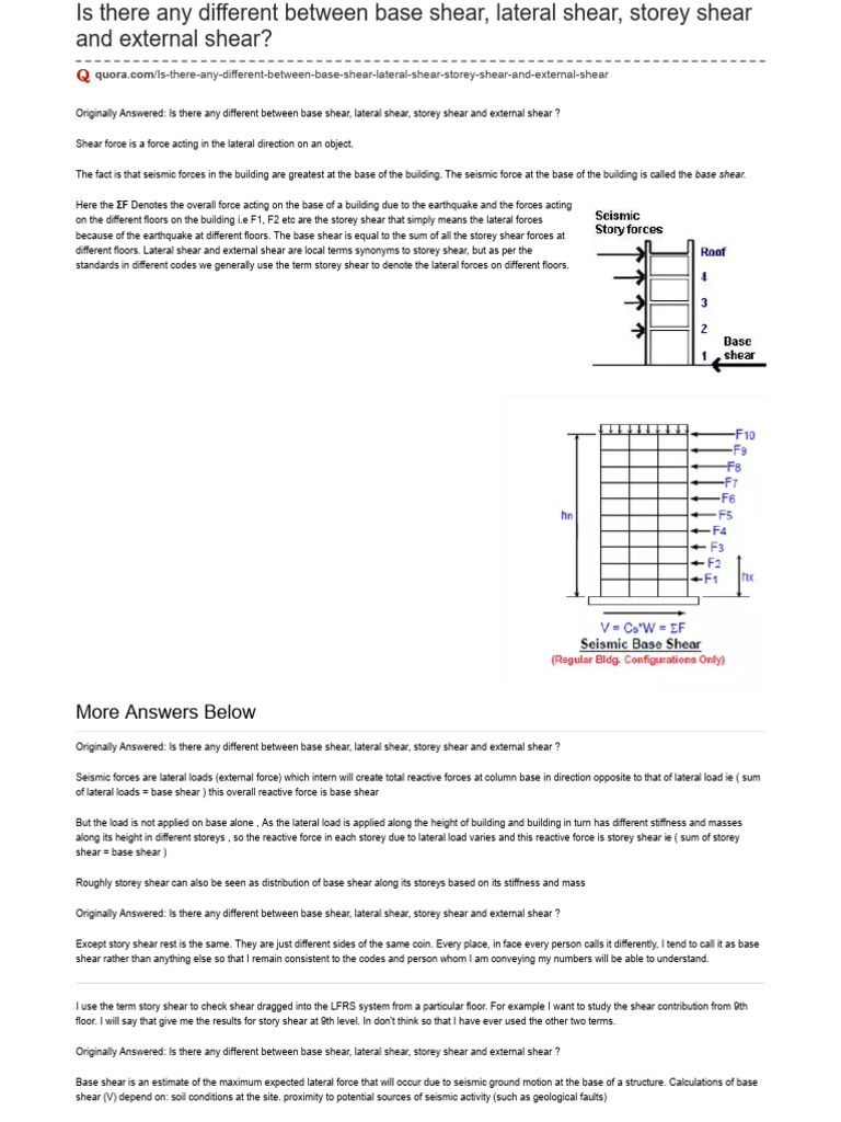 Base Shear, Lateral Shear, Storey Shear and External Shear Descriptions ...