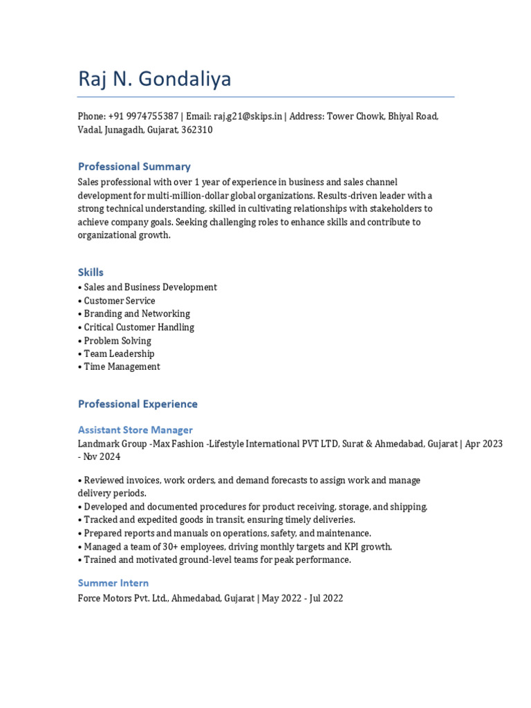 Raj Gondaliya Resume 1124 | PDF
