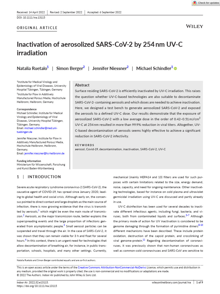 Inactivation of Aerosolized SARS-CoV-2 by 254 NM UV-C Irradiation | PDF ...