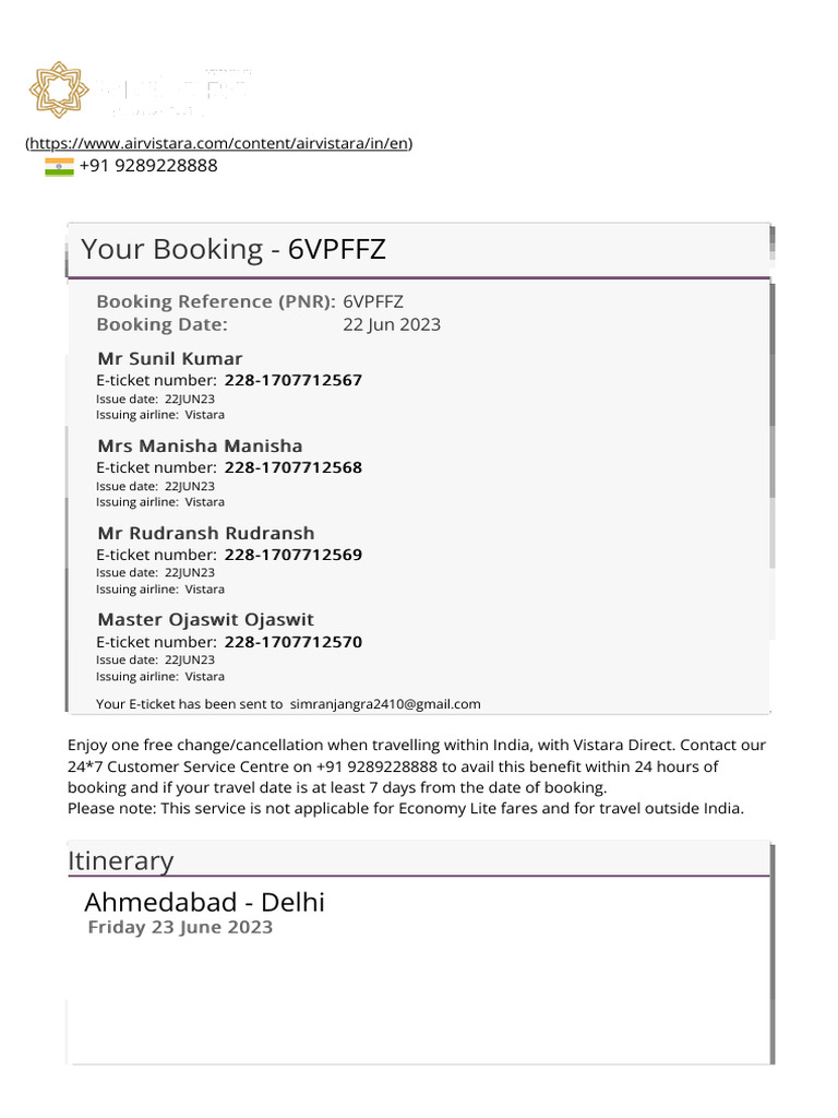 Vistara - Confirm | PDF