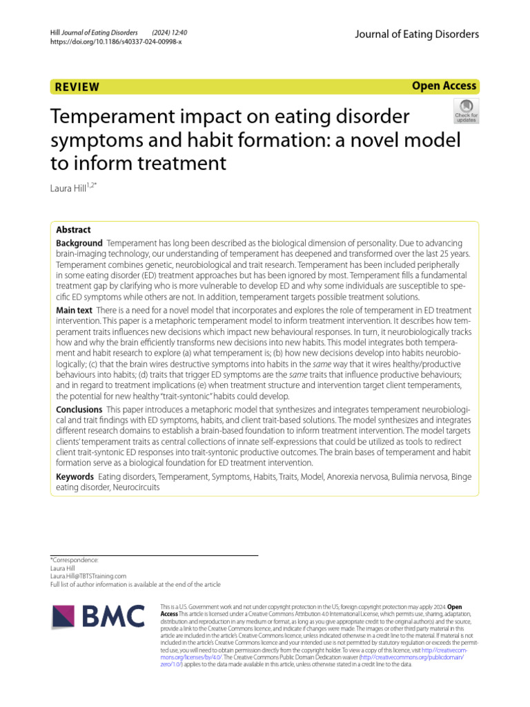 Temperament Impact On Eating Disorder Symptoms and Habit Formation: A ...