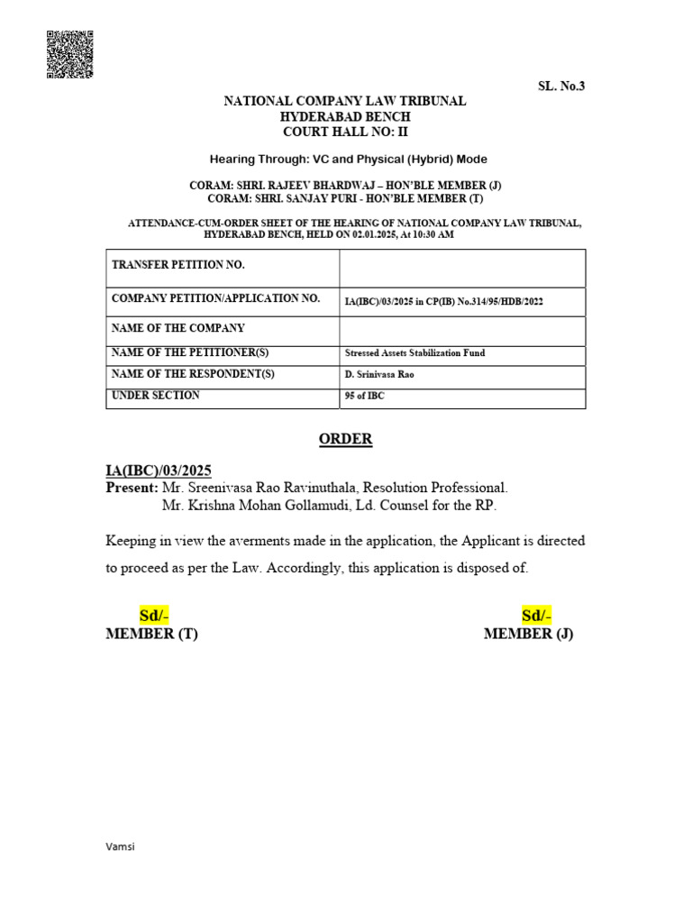 NCLT Order in Ia 3 of 2025 | PDF