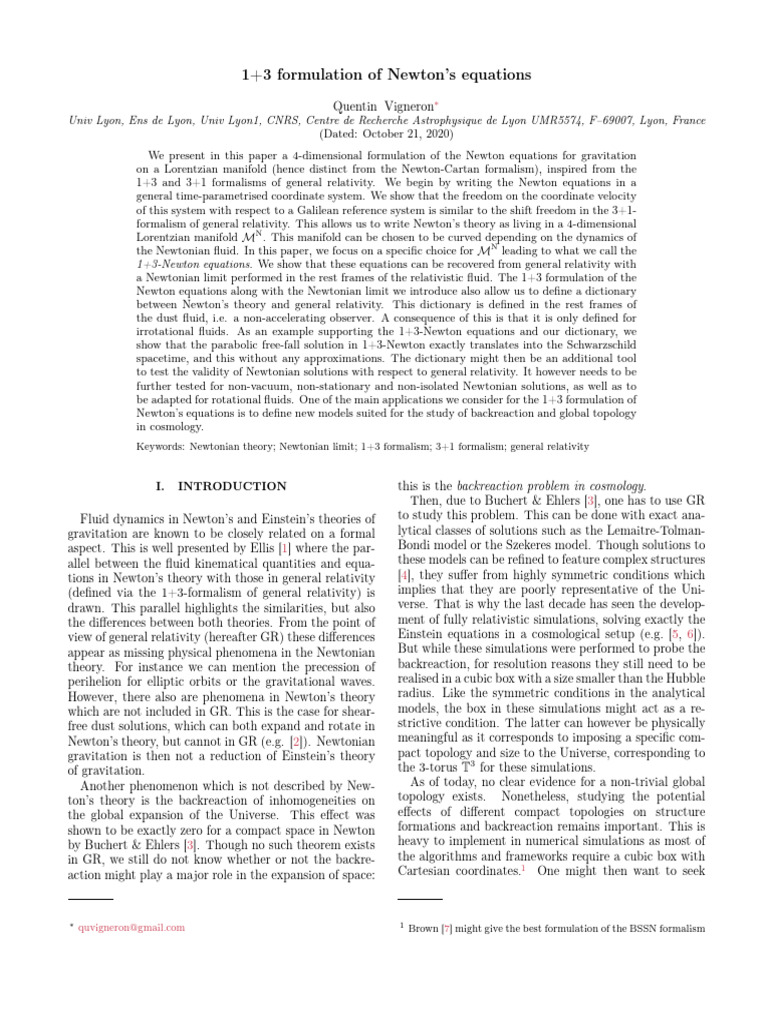 1+3_formulation_of_Newtons_equations | PDF | General Relativity | Tensor