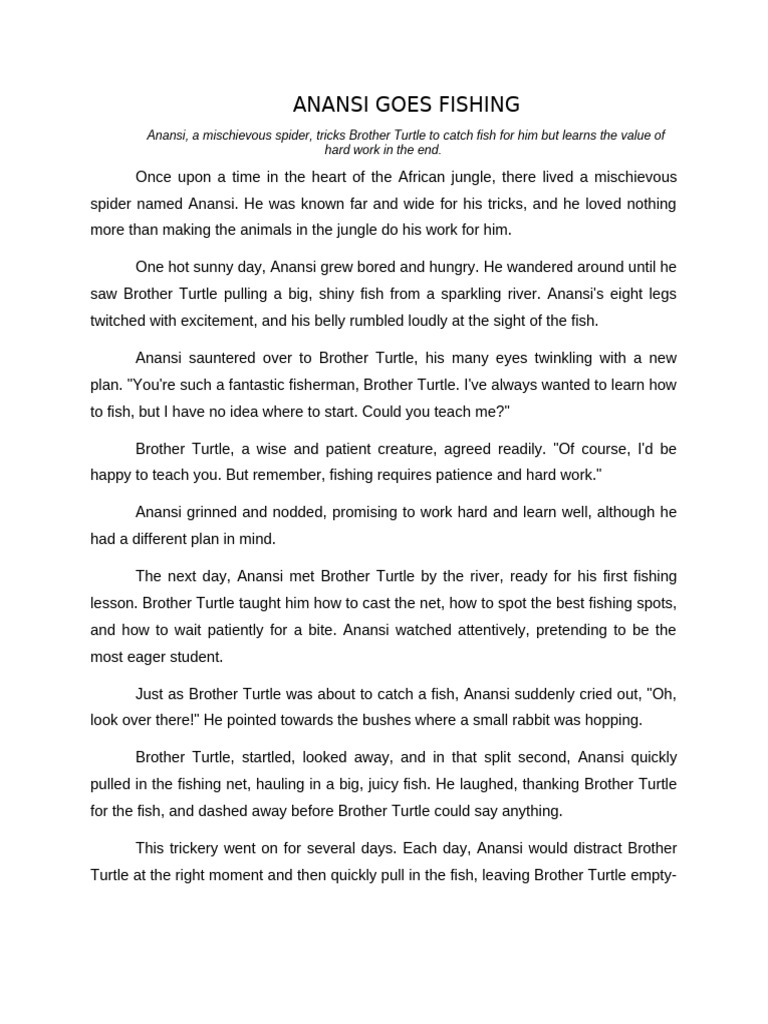 Anansi Goes Fishing African Lit | PDF | Anansi