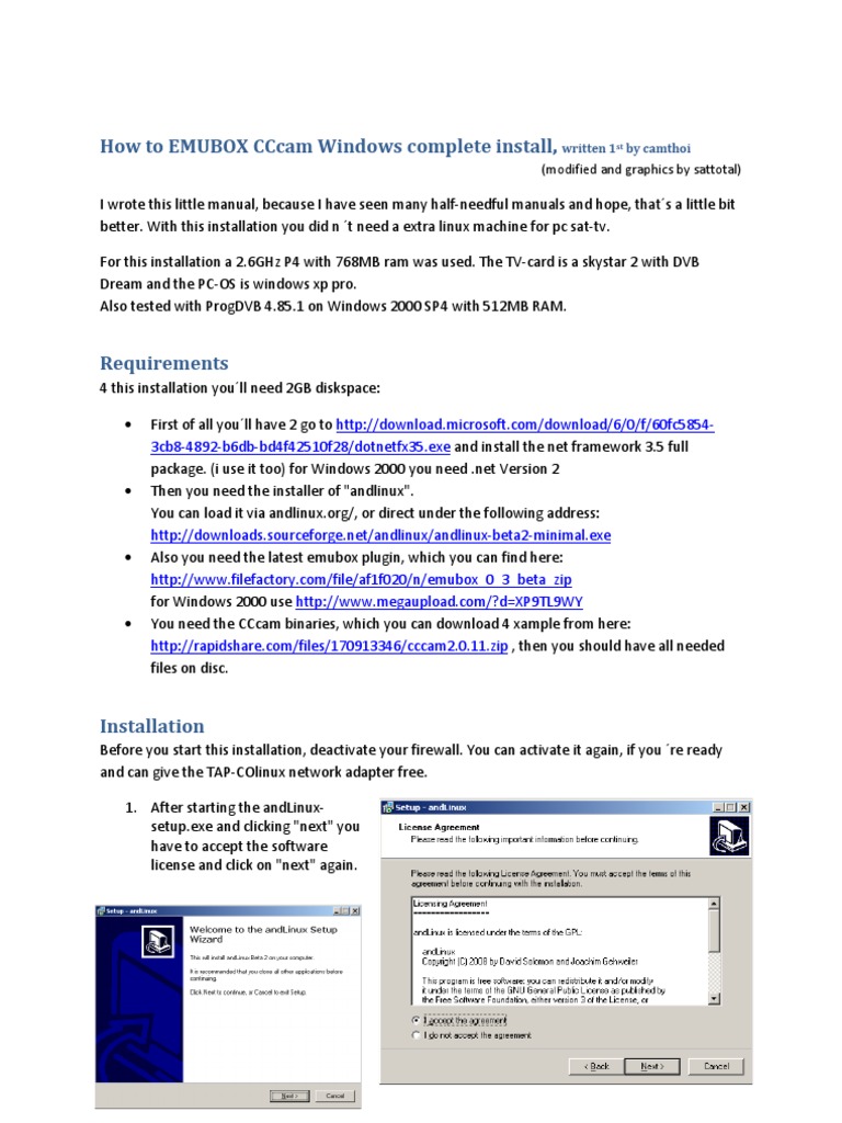 How To EMUBOX CCcam Windows Complete Install | PDF | Windows 2000 | Installation (Computer Programs)