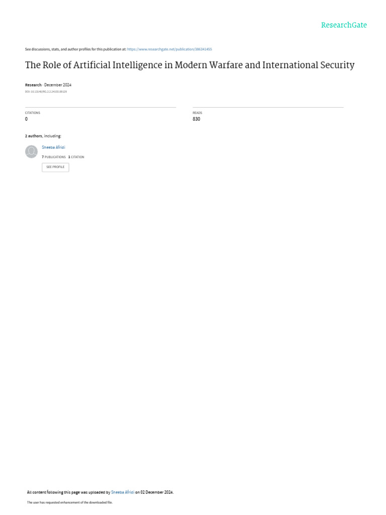 Sheeba Afridi - The Role of Artificial Intelligence in Modern Warfare and International Security ...
