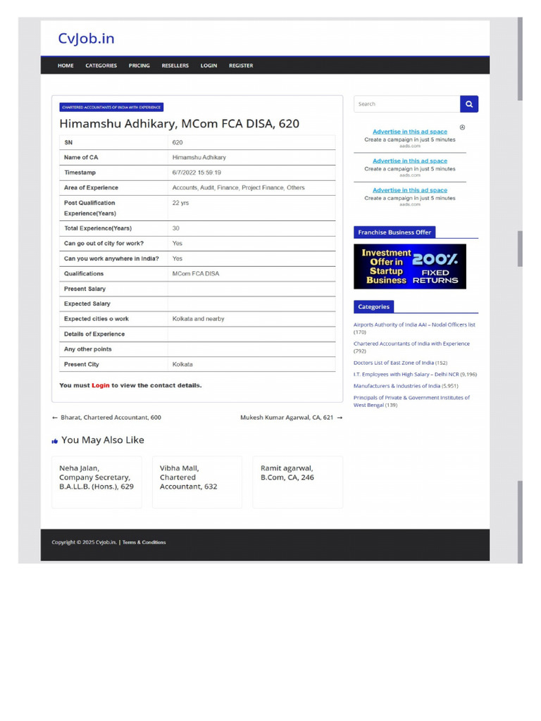 cvjob.in-Himamshu Adhikary MCom FCA DISA 620 CvJobin-fpscreenshot | PDF