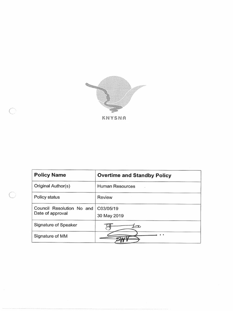 Overtime and Standby Policy 2019 2020 | PDF