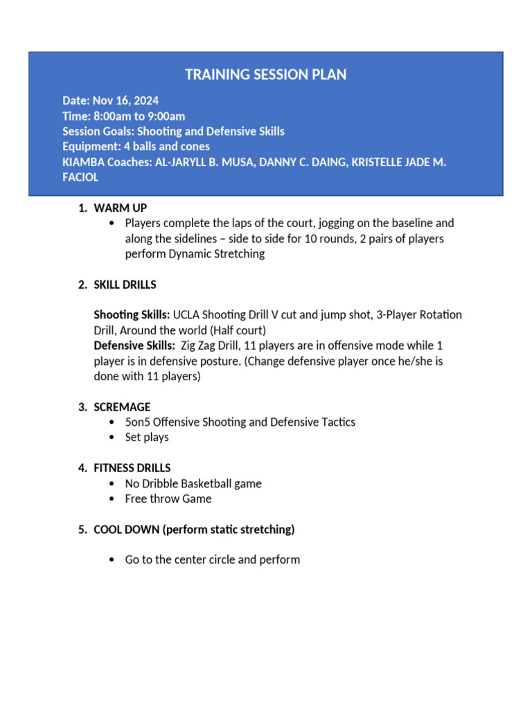 Training Session Plan | PDF