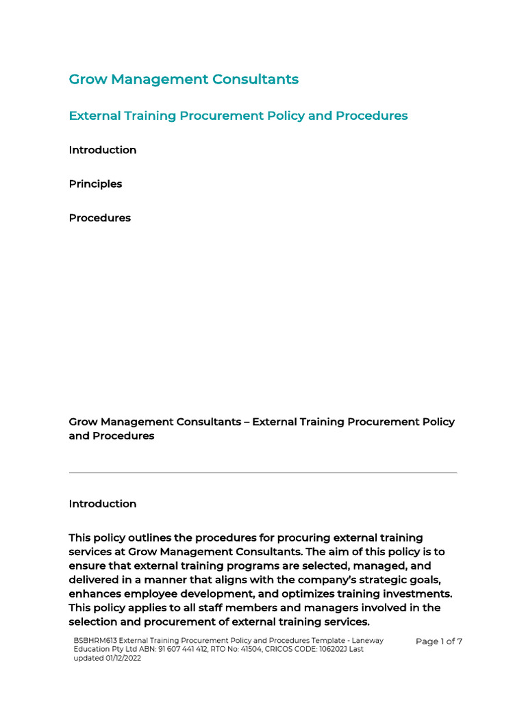 External Training Procurement Policy Template | PDF | Procurement ...