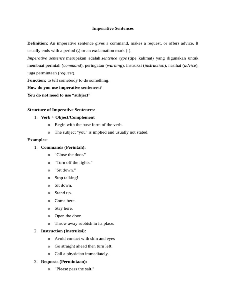Imperative Sentences | PDF | Sentence (Linguistics) | Semantic Units