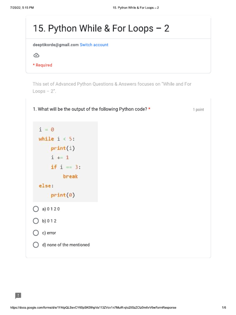 MCQs - Python-While&for Loops - ws2 | PDF