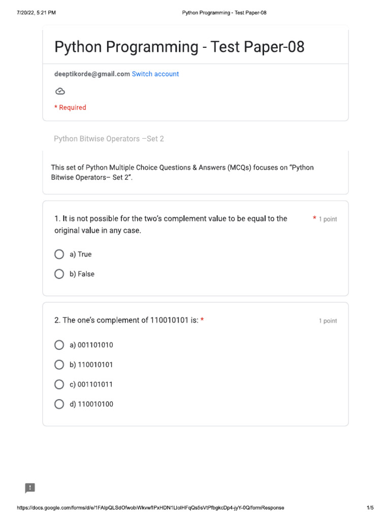 MCQs-BitwiseOperators-ws2 | PDF