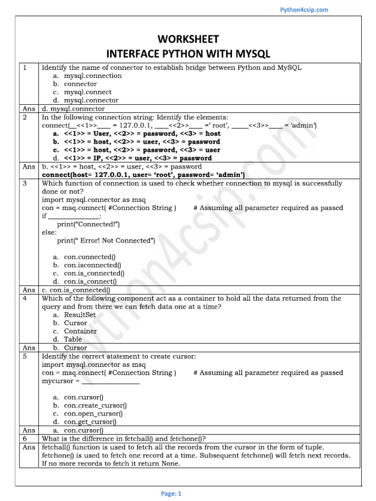 Python Interface MCQs | PDF