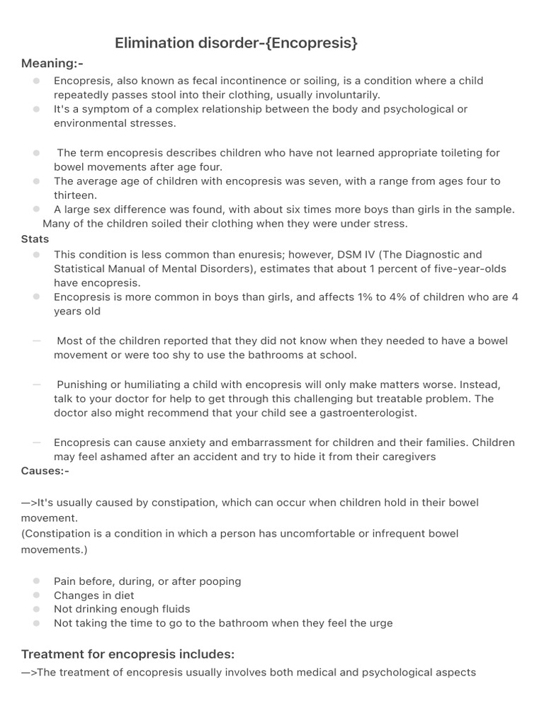 Elimination disorder-{Encopresis} | PDF