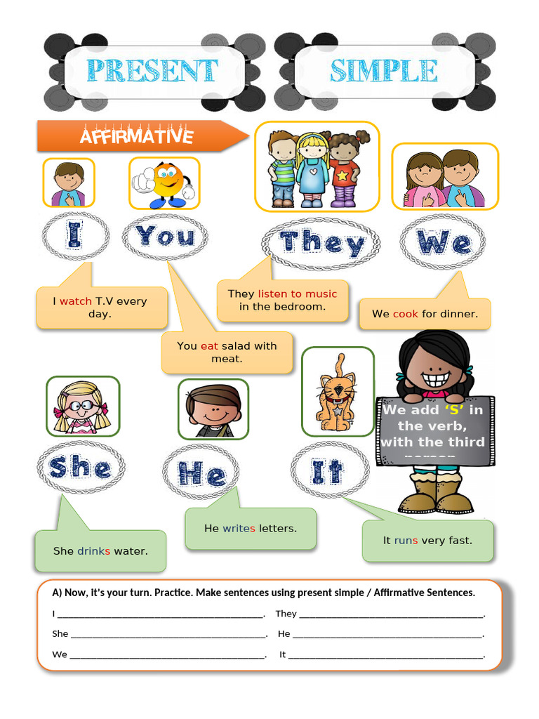 Present Simple Easy For Kids Grammar Conversation Topics Dialogs ...