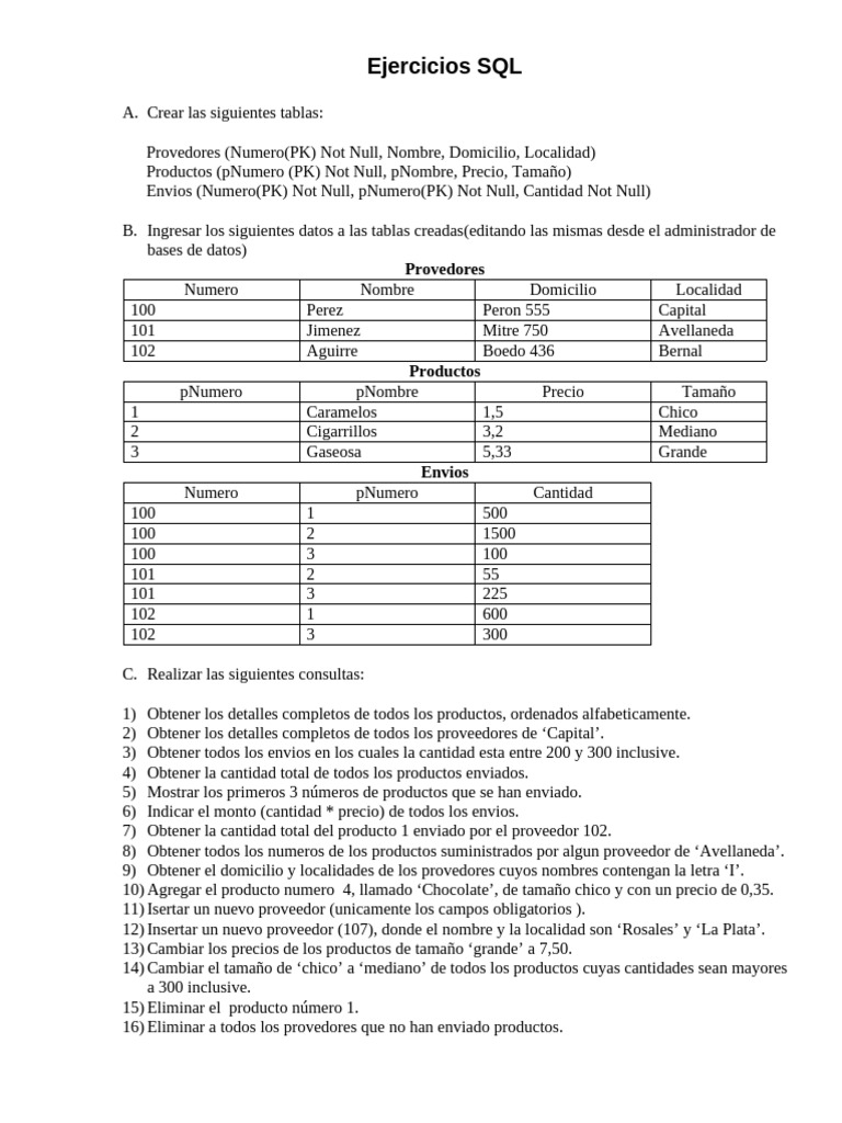 Ejercicios SQL | PDF | Bases de datos | Software de gestión de datos