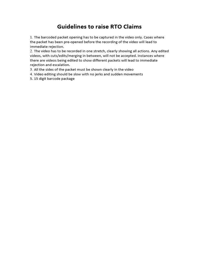 1730448399934RTO Claim - Video Guidelines | PDF