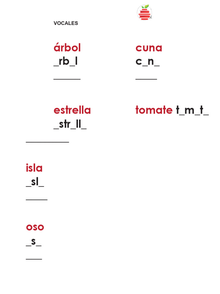 Completando Palabras - Vocales | PDF