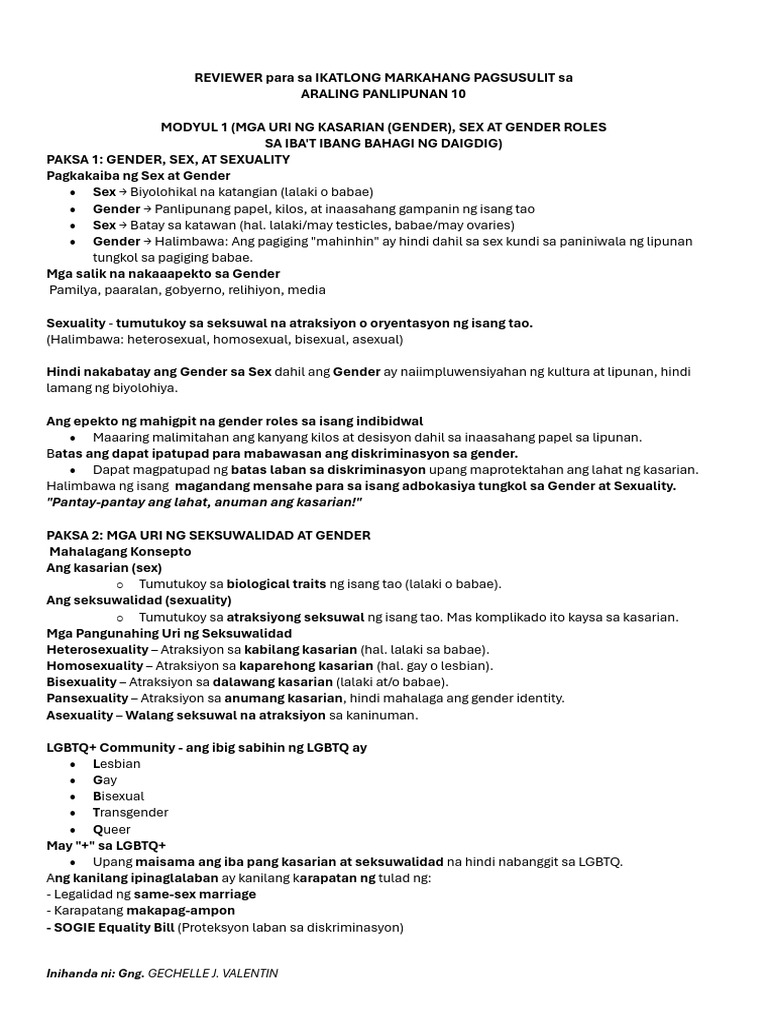 Reviewer For q3 Exam in AP 10 | PDF