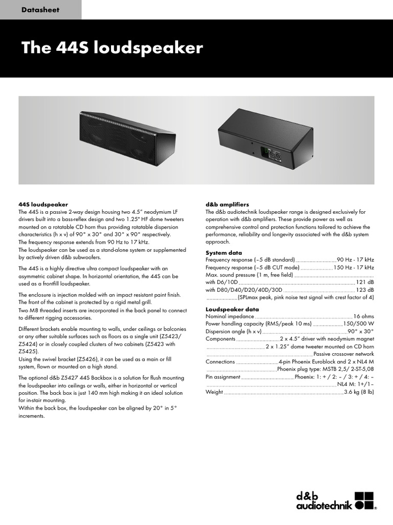 Dbaudio-Datasheet-44s-1.2-En | PDF | Loudspeaker | Signal Processing