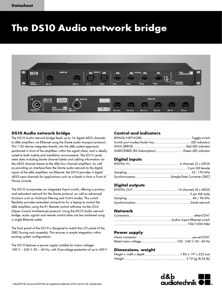 Dbaudio-Datasheet-Ds10-En | PDF | Computer Network | Amplifier